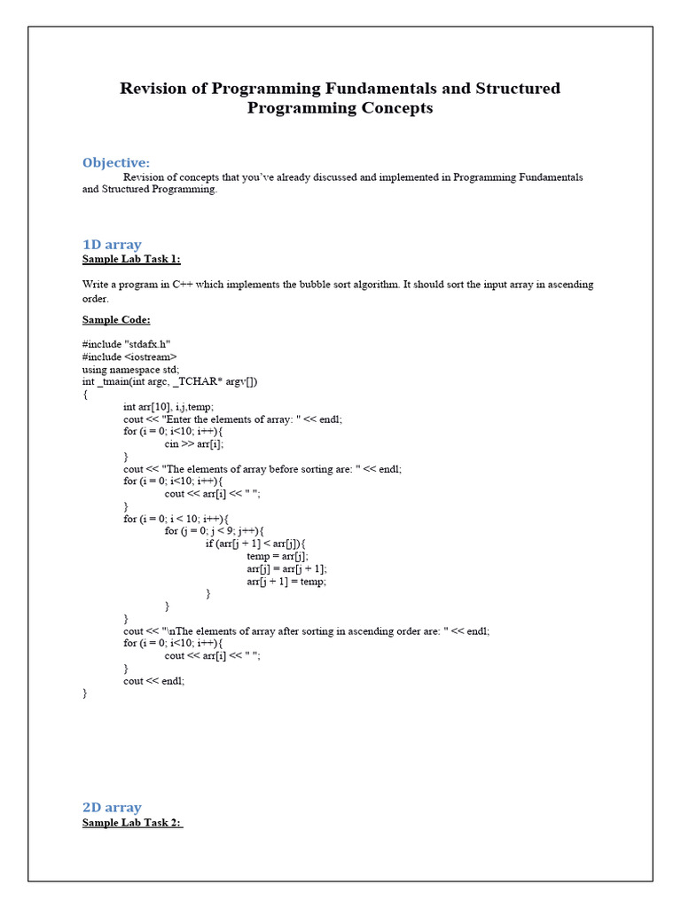 Revision Of Programming Fundamentals And Structured Programming Concepts Pdf Object Oriented 2076