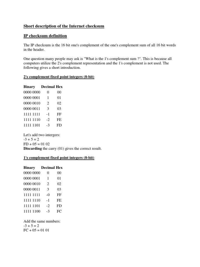 Calculating the IP Checksum: Understanding 1's Complement Sums and Checksums for Transmission ...