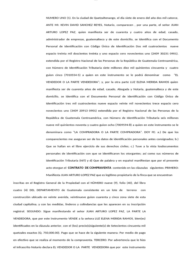 Ejemplo de Protocolo Derecho Notarial | PDF | Guatemala | Propiedad