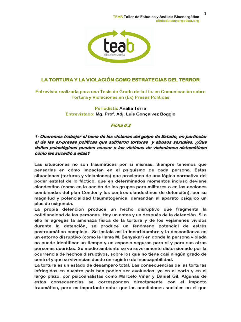 Tortura y Violación: Impacto Psicológico | PDF | Violación | Trauma ...