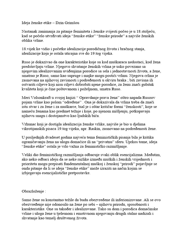 Ideja Ženske Etike | PDF