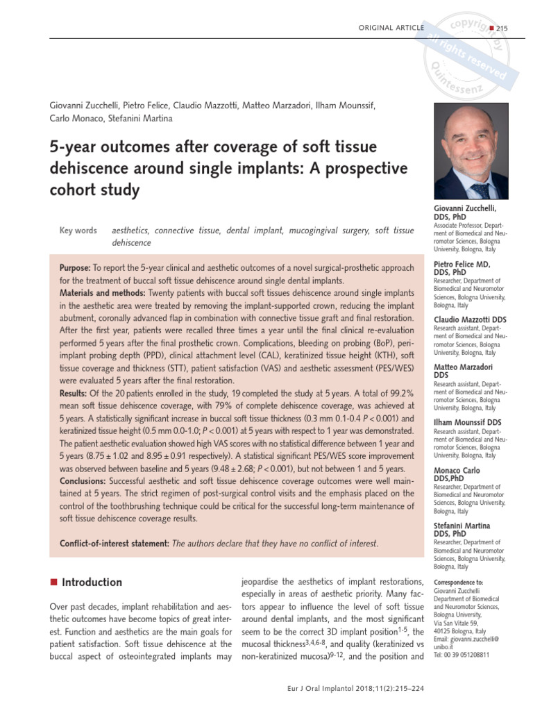 5 Year Outcomes After Coverage of Soft Source Eur J Oral Impl... | PDF ...