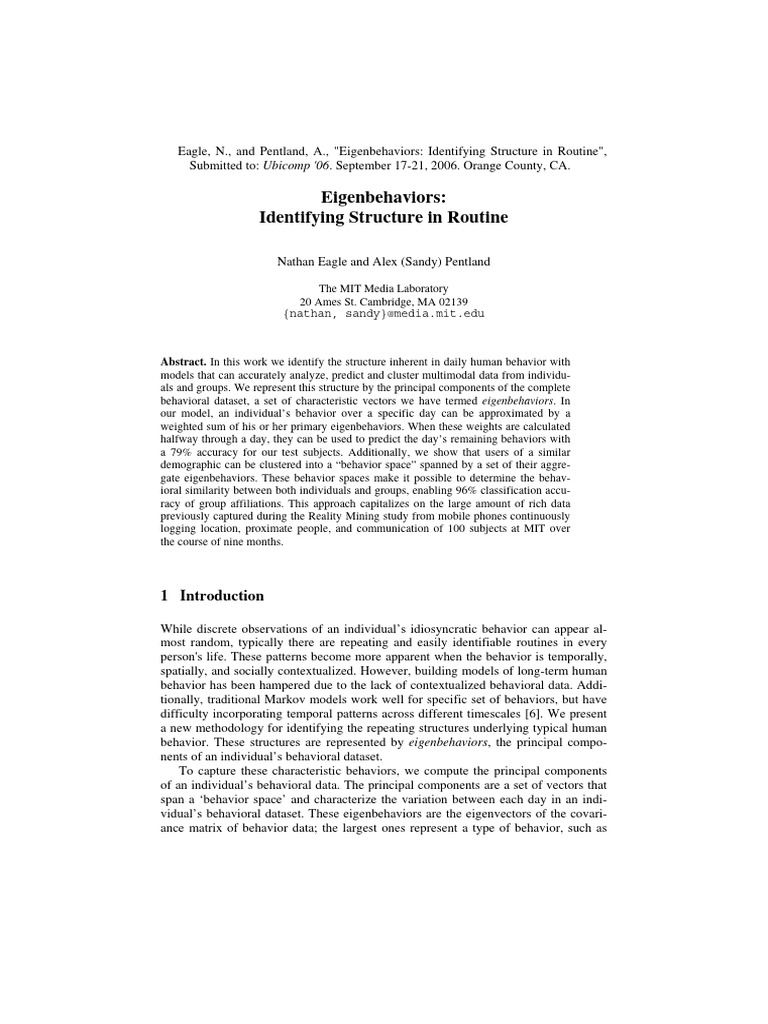 Eigenbehaviors - Identifying Structure in Routine | PDF | Eigenvalues And Eigenvectors ...