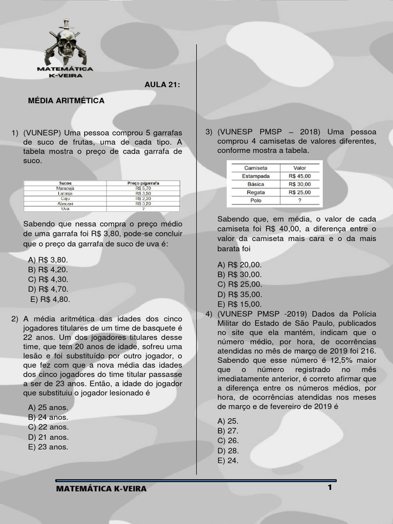 AULA 21 Média Aritmética | PDF