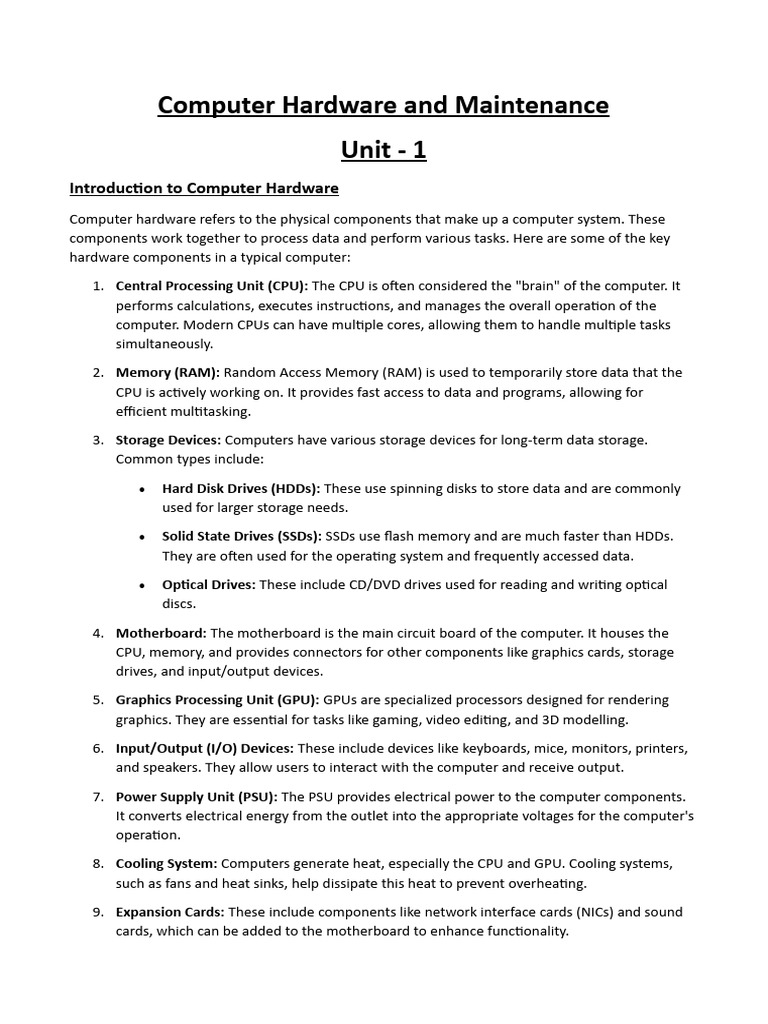 Computer Hardware and Maintenance | PDF | Bios | Computer Hardware