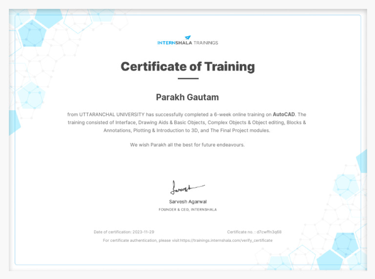 AutoCAD Training - Certificate of Completion | PDF