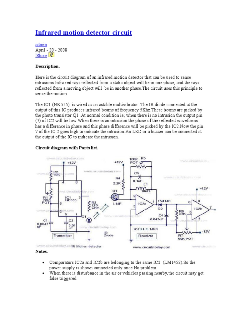 Infrared Motion Detector Circuit: Admin Share | PDF | Electronic ...