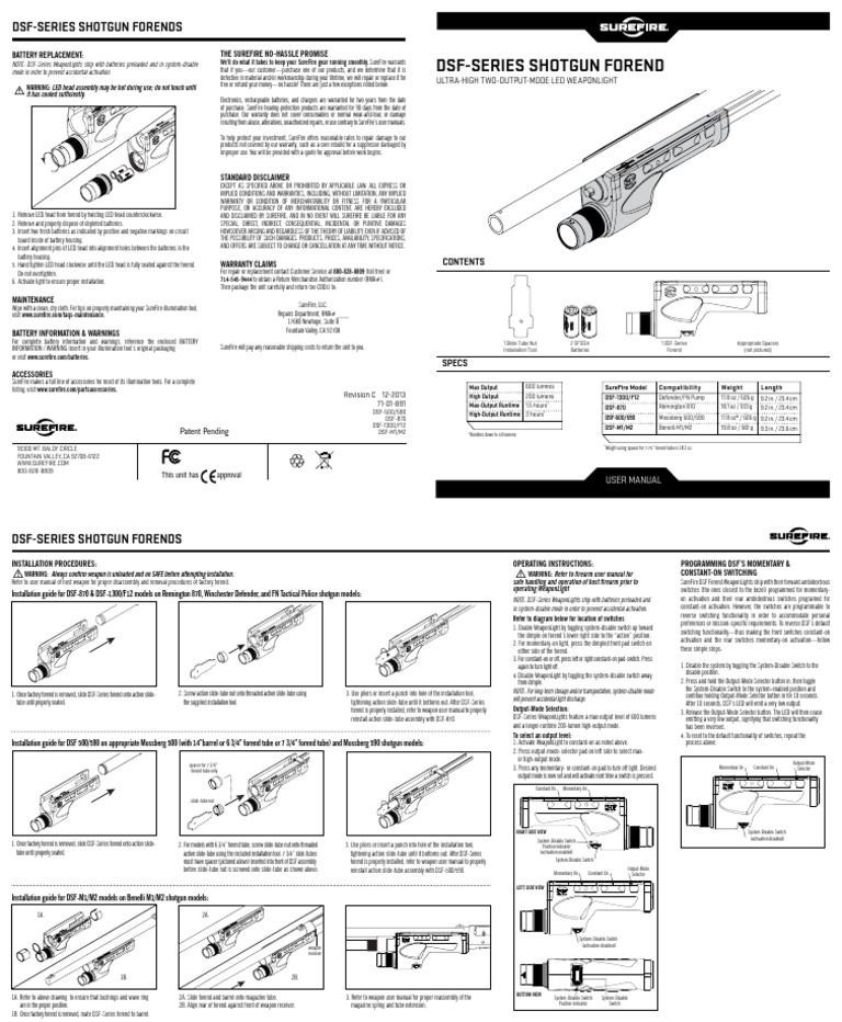 DSF Forend Manual 71-01-891 Rev C | PDF | Switch | Shotgun