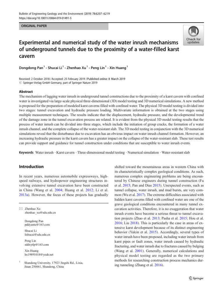 Experimental and Numerical Study of The Water Inrush Mechanisms of ...