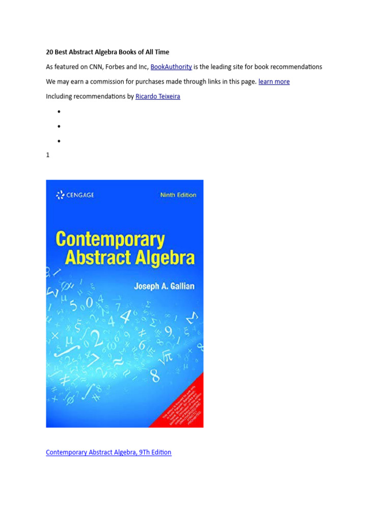 20 Best Abstract Algebra Books of All Time | PDF | Field (Mathematics) | Group (Mathematics)