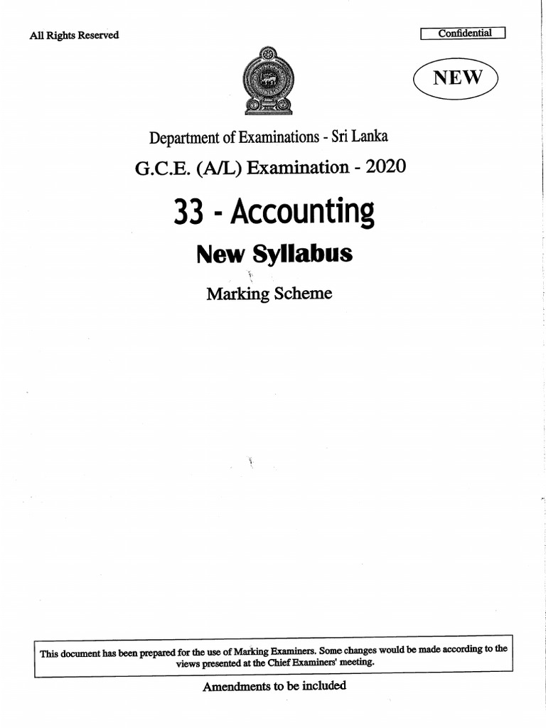 2020 AL Accounting Marking Scheme - English Medium | PDF