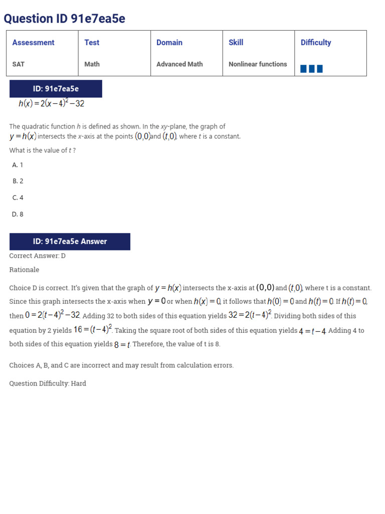 SAT Advanced Math Question Analysis | PDF | Quadratic Equation | Equations