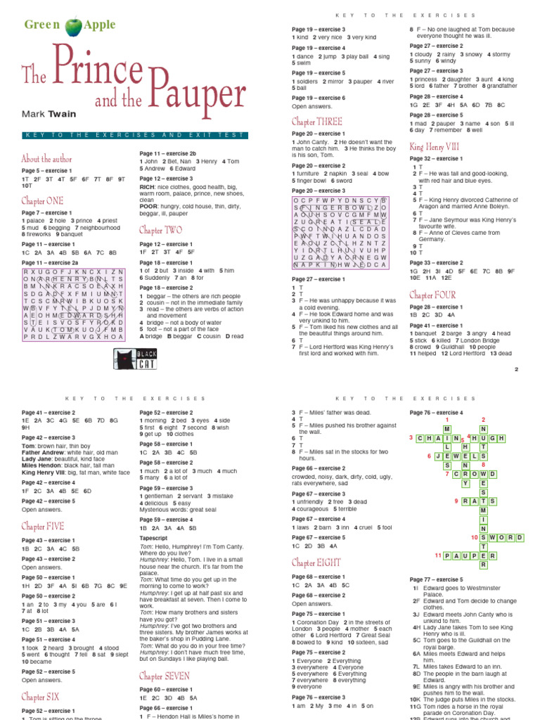 The Prince and the Pauper Answer Key | PDF