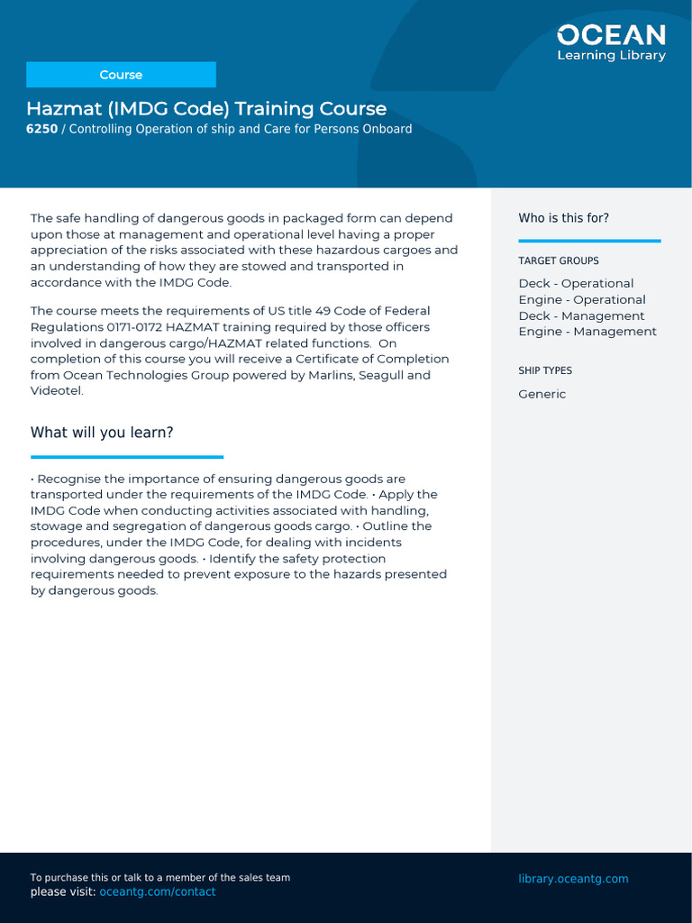 6250 Hazmat Imdg Code Training Course | PDF | Dangerous Goods | Labor ...