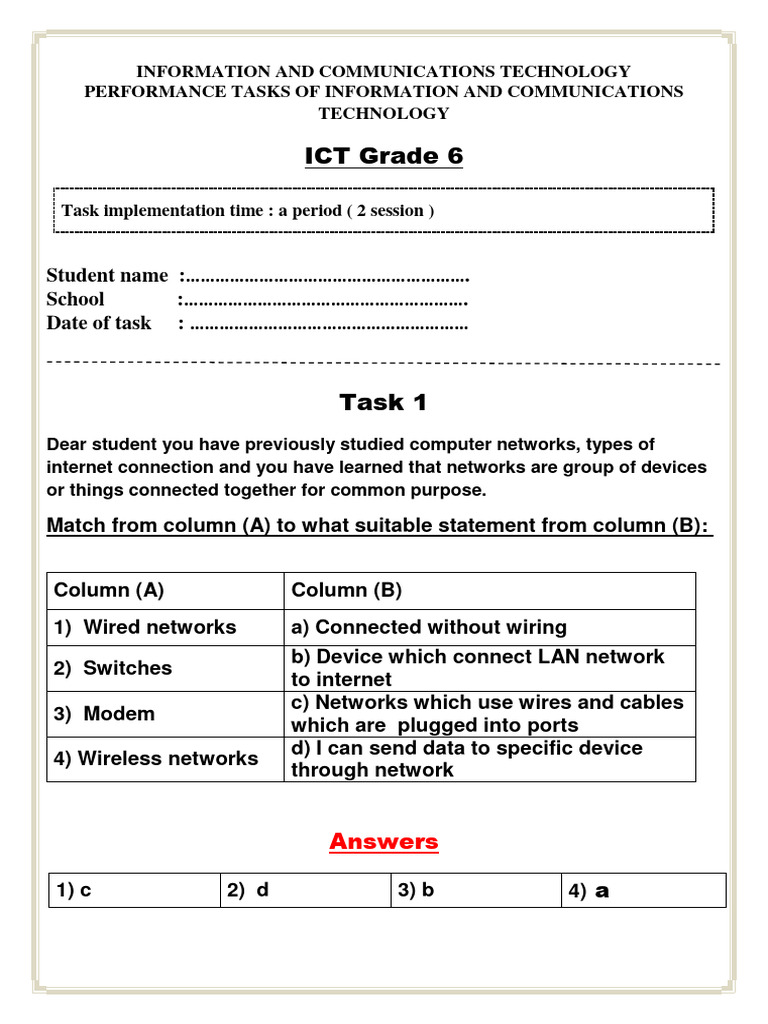 ICT Performance Tasks G 6 | PDF | Computer Network | Information And Communications Technology