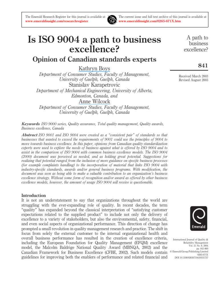 Is ISO 9004 A Path To Business Excellenc | PDF | Iso 9000 | Quality ...