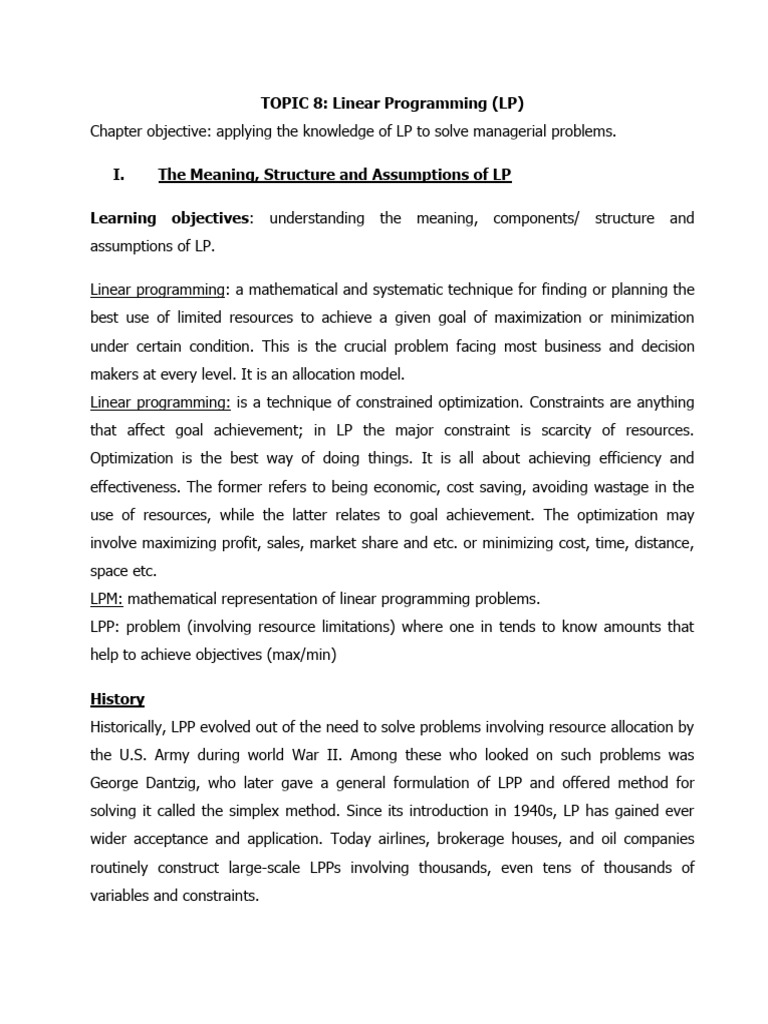 Ch 3 Linear Programming 1 Pdf Linear Programming Mathematical Optimization