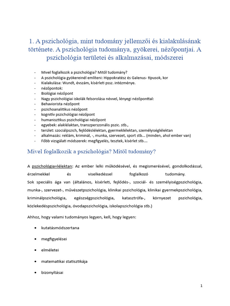 Pszicho Szigorlat 1. Tétel | PDF