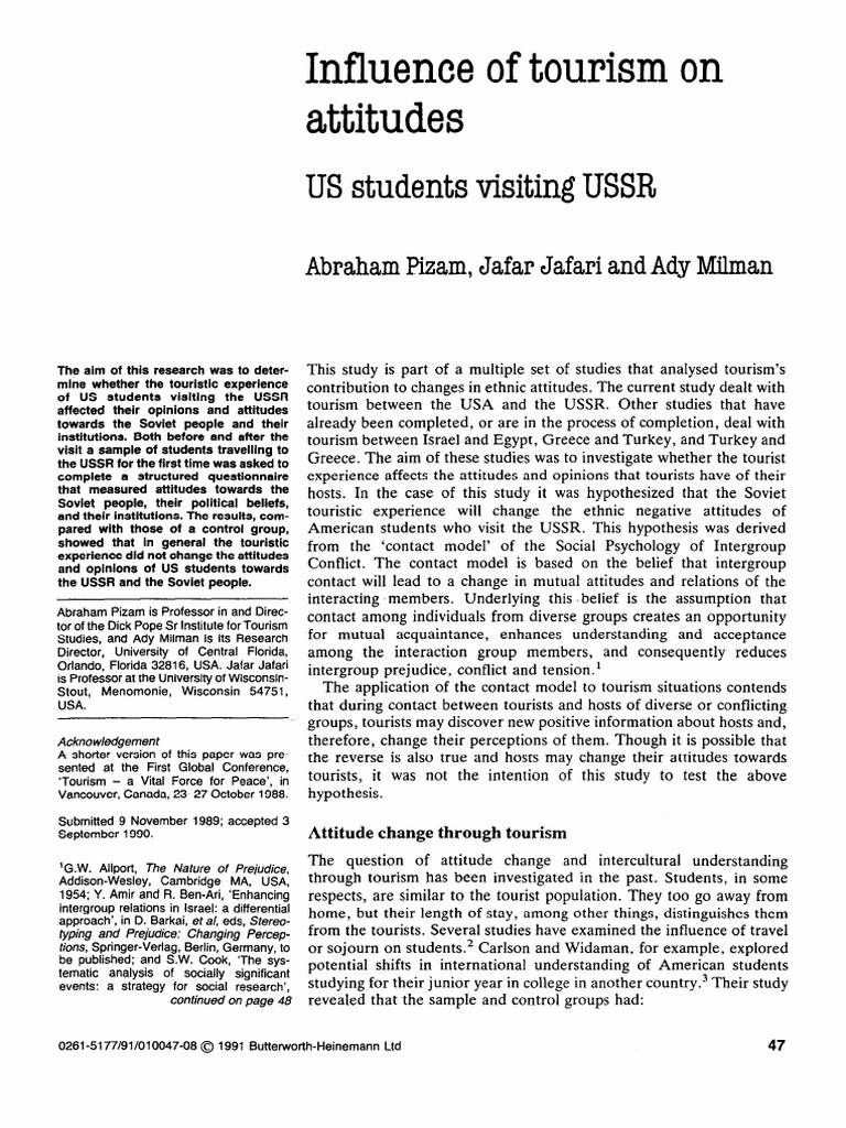 Influence Oj Tourism On Attitudes JAFARI | PDF | Attitude (Psychology) | Psychology