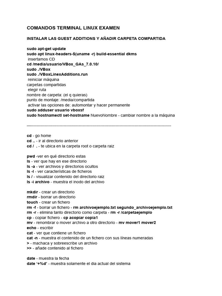 Comandos Terminal Linux Examen | PDF | Archivo de computadora | Usuario ...