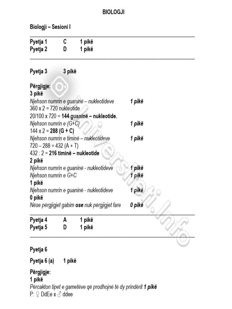 Biologji Zgjidhje | PDF