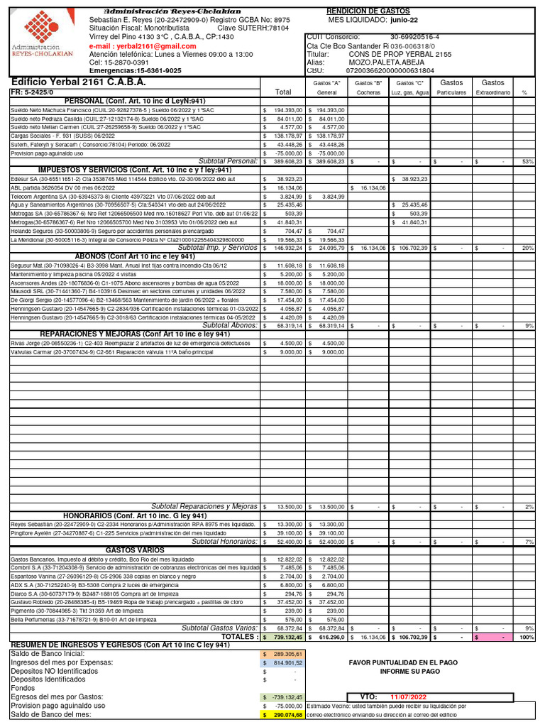 Expensas Yerbal 2161 2022 06 | PDF | Industrias de servicio | Servicios financieros
