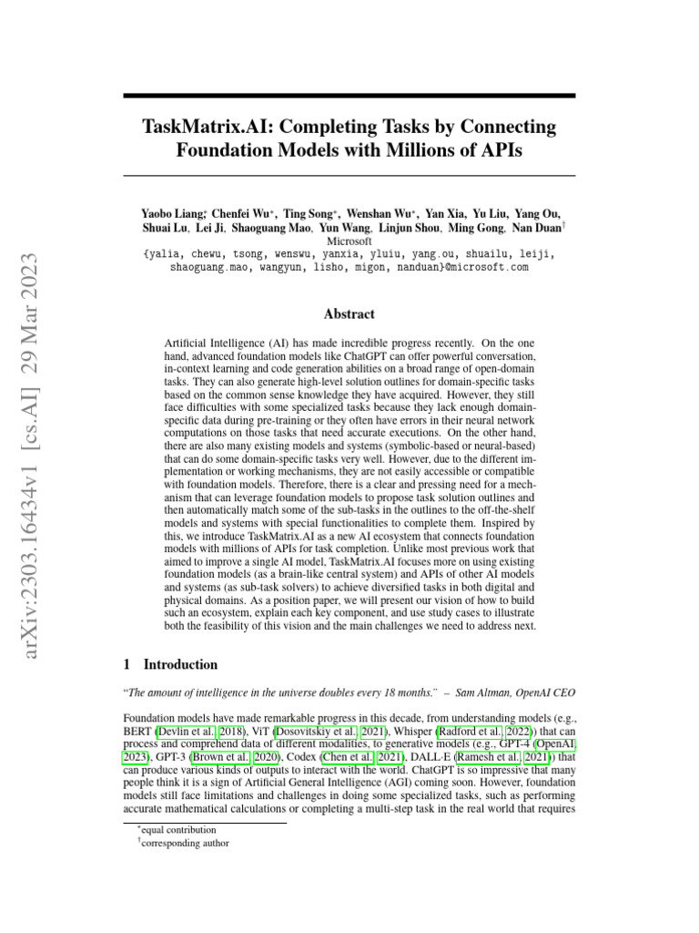 Taskmatrix - Ai: Completing Tasks by Connecting Foundation Models With Millions of Apis ...