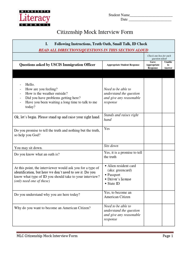 MLC Mock Interview Form Updated Jan 2012 | Download Free PDF ...