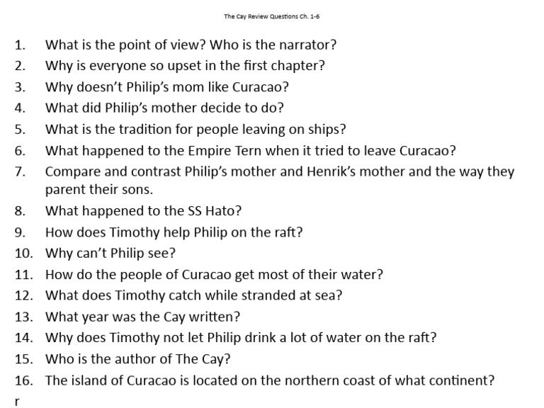 The Cay Review Questions CH 1-6 | PDF | Travel | Social Science