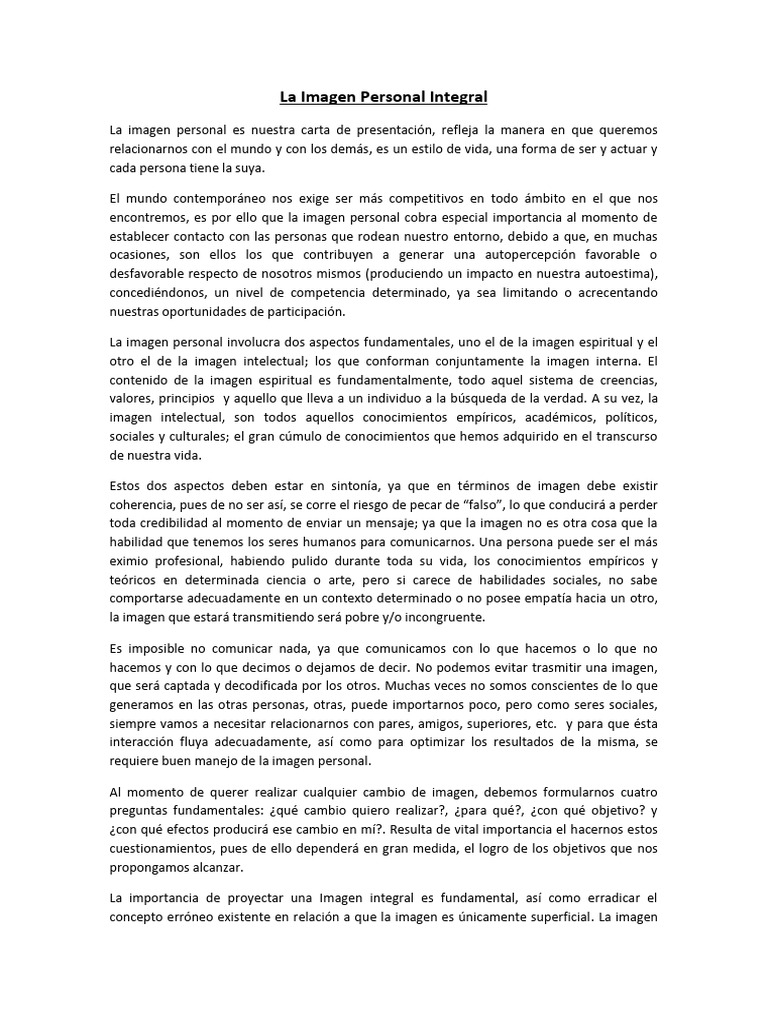 La Imagen Personal Integral | Descargar gratis PDF | Verdad | Comunicación