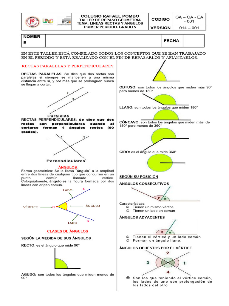 Taller de Repaso 5 | PDF | Ángulo | Perpendicular