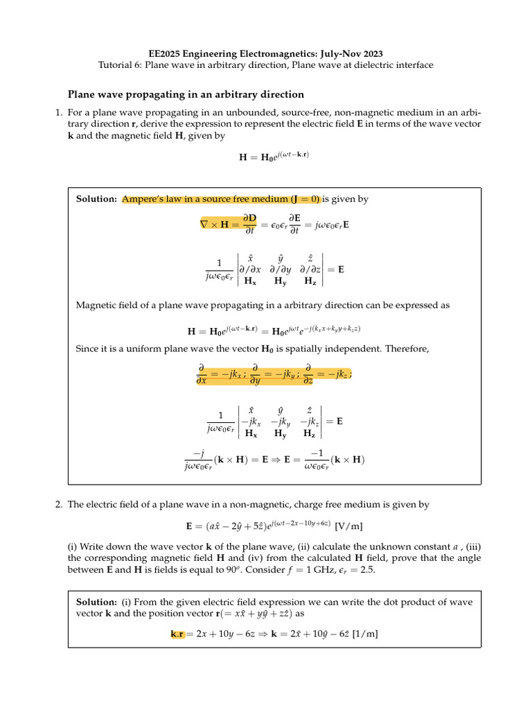 EE2025 Tutorial 6 July Nov 2023 Solns | PDF | Waves | Wavelength EE2025 Tutorial 6 July Nov 2023 Solns | PDF | Waves | Wavelength
