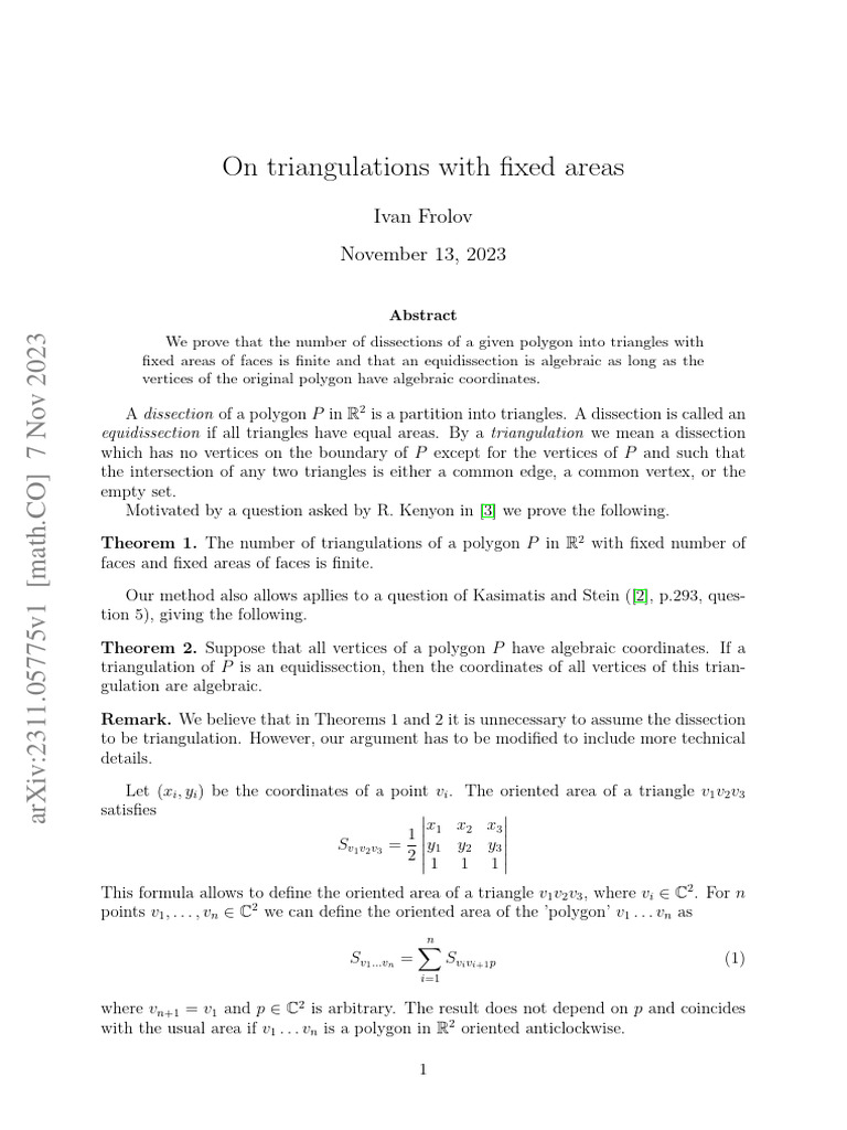 R On Triangulations With Fixed Areas Frolov Pdf Geometry