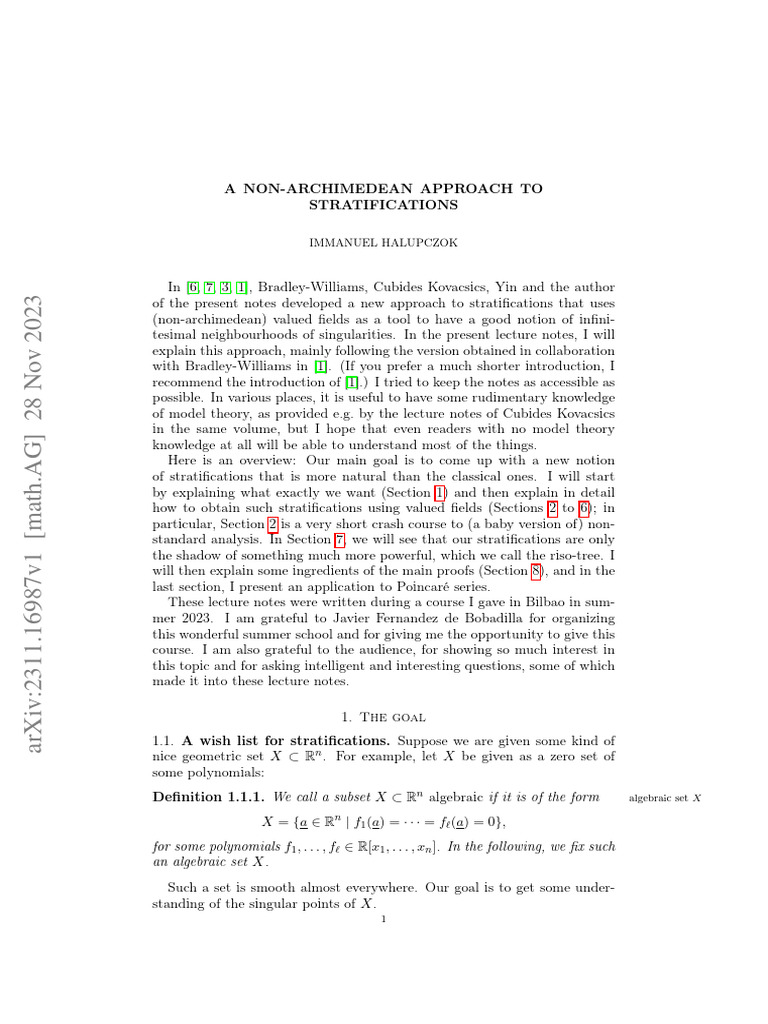 R A Non Archimedean Approach To Stratifications Halupczok Pdf Field Mathematics