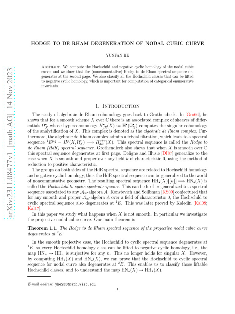 R - Hodge To de Rham Degeneration of Nodal Cubic Curve - He | Download Free PDF | Mathematical ...
