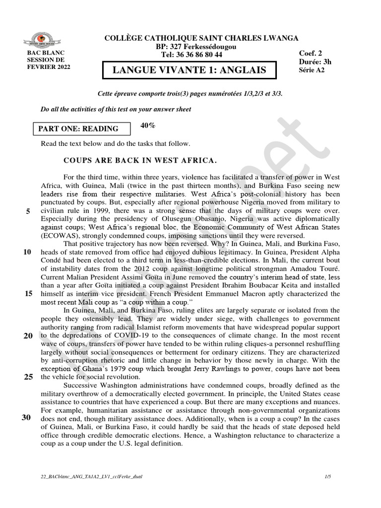 22 BACblanc ANG TA1A2 LV1 CclFerke Dual | PDF | Coup D'etat | Mali