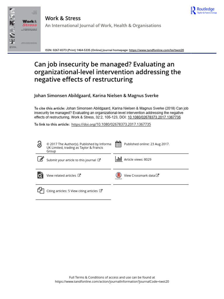 Can Job Insecurity Be Managed Evaluating An Organizational Level ...