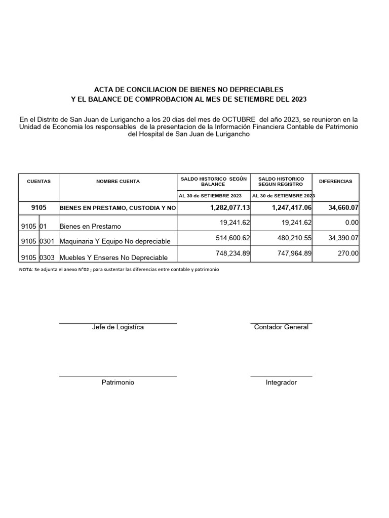 Acta de Conciliacion Almacen y Patrimonio | PDF | Contabilidad | Business