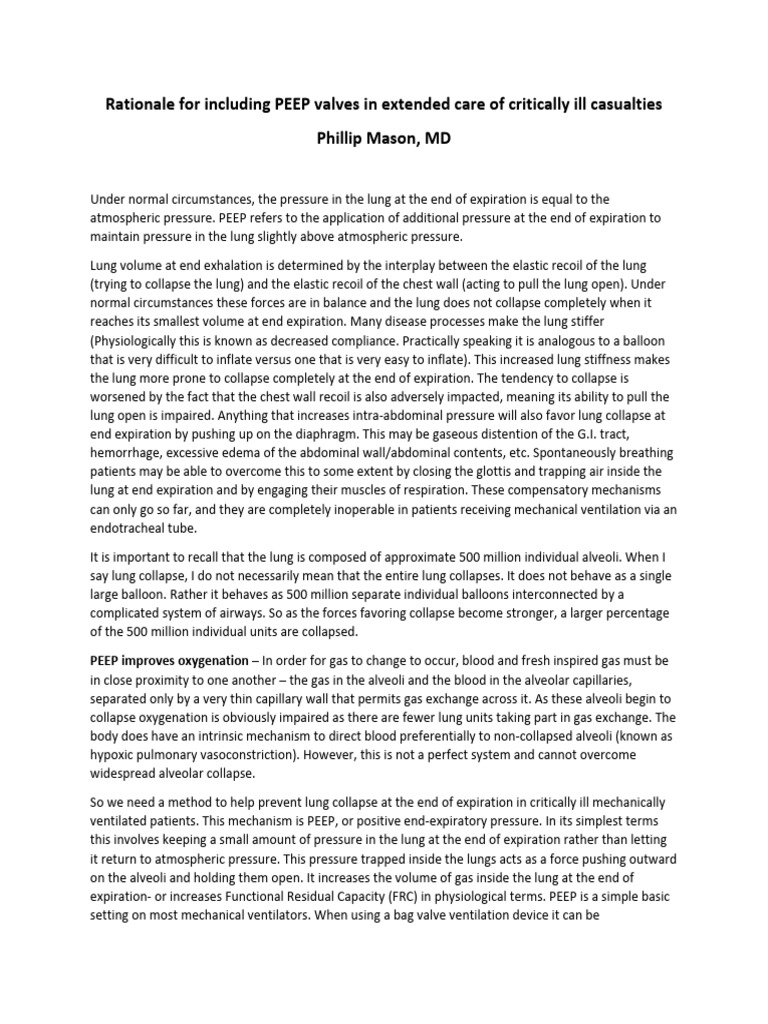 Why We Need PEEP Valves (Jan, 14) | PDF | Exhalation | Lung