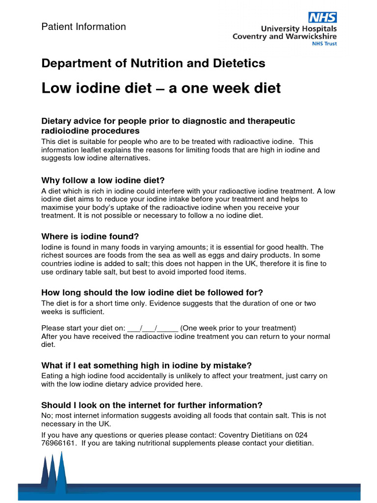 One-Week Low Iodine Diet Guide | PDF | Diet & Nutrition | Diet (Nutrition)