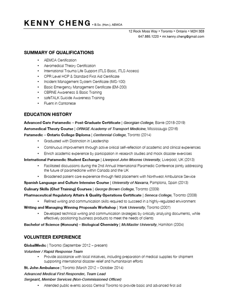 Kenny Cheng - Clinical CV | PDF | Paramedic | Health Care