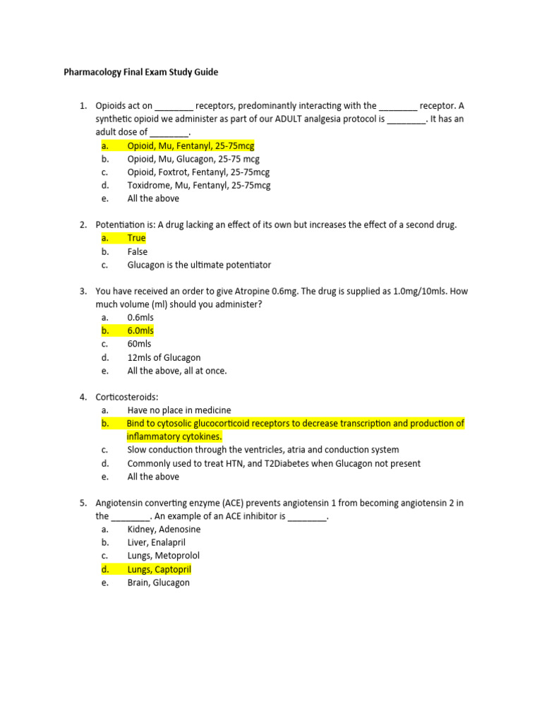 Pharmacology Final Exam Study Guide | PDF | Depolarization | Glucocorticoid