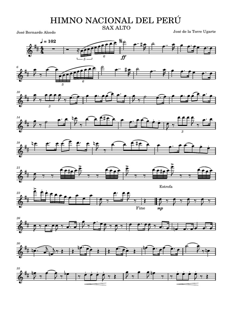 Peruvian National Anthem Sheet | PDF | Central American Music | South ...