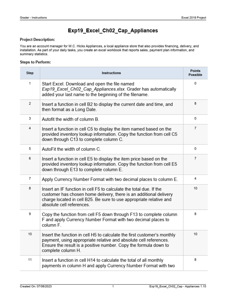 Exp19 Excel Ch02 Cap Appliances Instructions | PDF | Microsoft Excel | Software