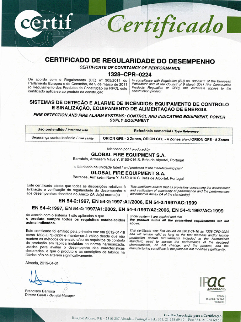 GFE 1328-CPR-0224 - Fire Panel ORION GFE 2 Zones, 4 Zones & 8 Zones | PDF