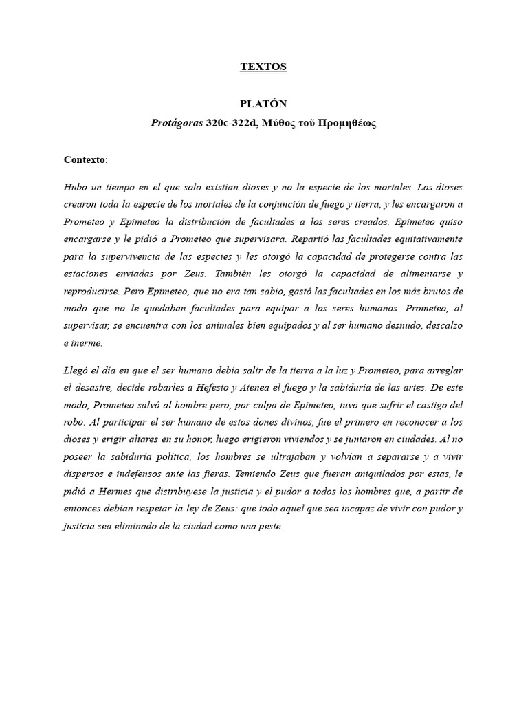 Textos de Platon | PDF | Prometeo | Dioses griegos