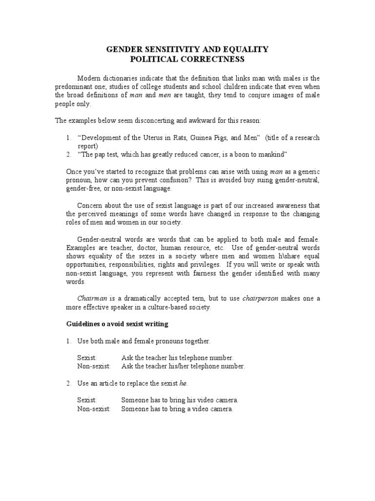 Gender Sensitivity and Equality | PDF | Sexism | Gender