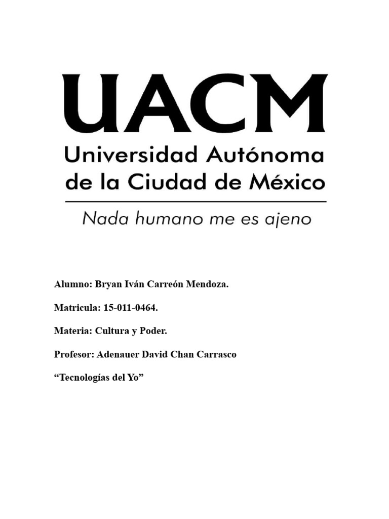 Tecnologias Del Yo Bryan Iván Carreón Mendoza | PDF | Michel Foucault ...