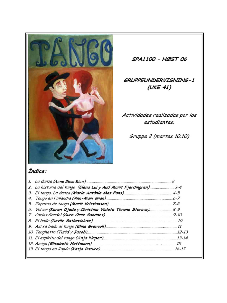 TANGO - Textos y Actividades (EXCELENTE) | PDF | Estilos de musica ...