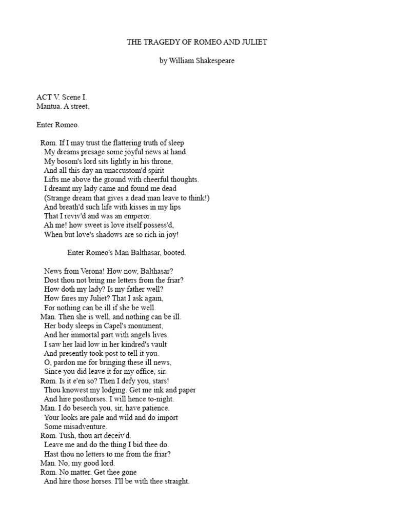 Tragic Events in Act V of Romeo and Juliet | PDF | Characters In Romeo ...